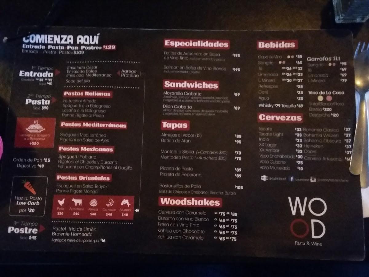 Carta de Wood Restaurant, Mexicali