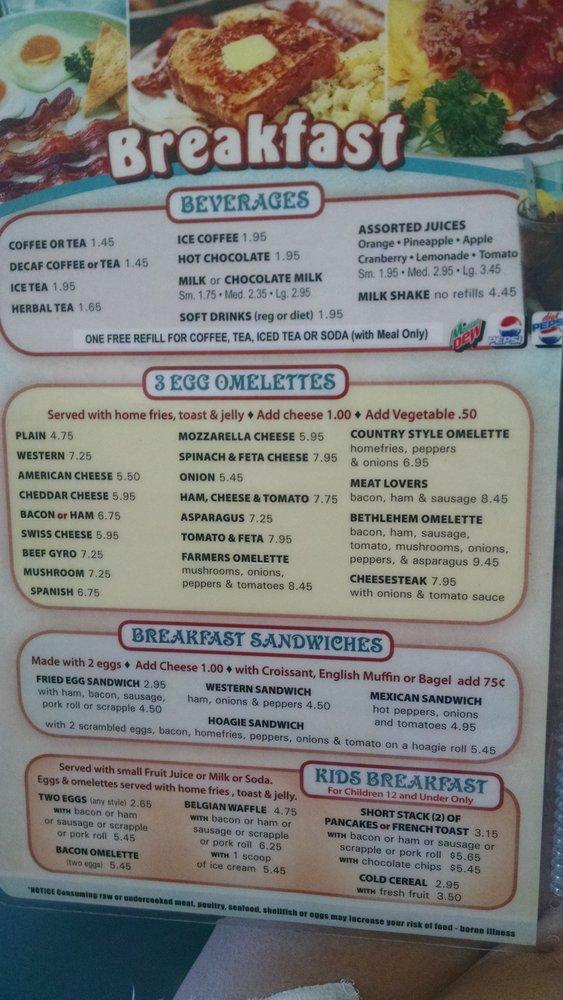 Menu at Bethlehem Diner restaurant, Allentown
