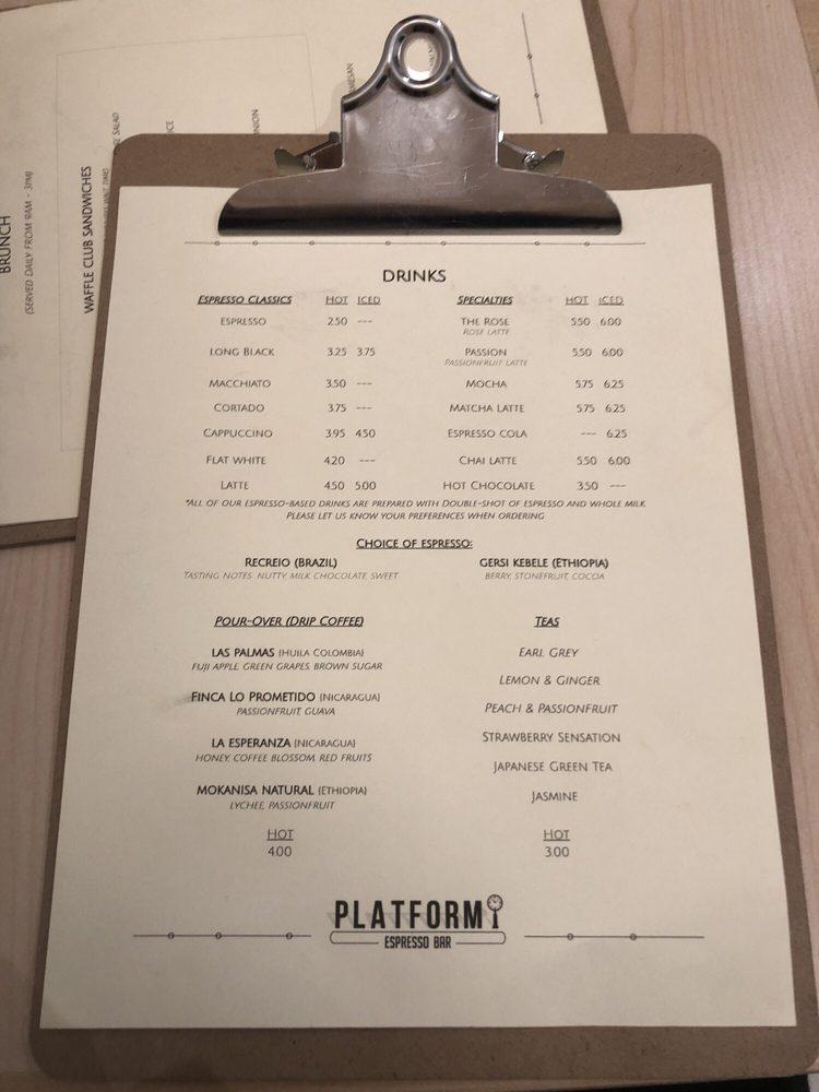 Menu at Platform Espresso Bar, Markham