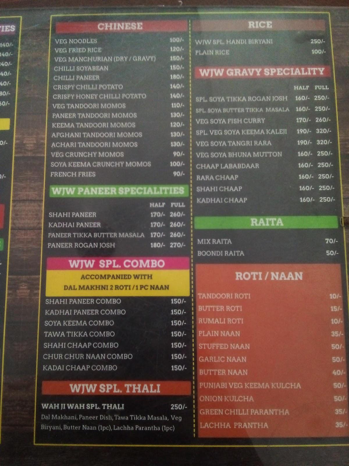 Menu at Wah Ji Wah, Gurugram, Toll Plaza