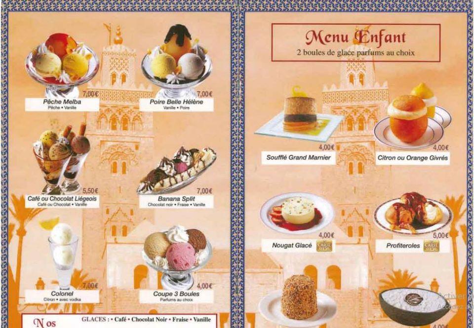 Menu at Le Marrakech restaurant, Breuillet