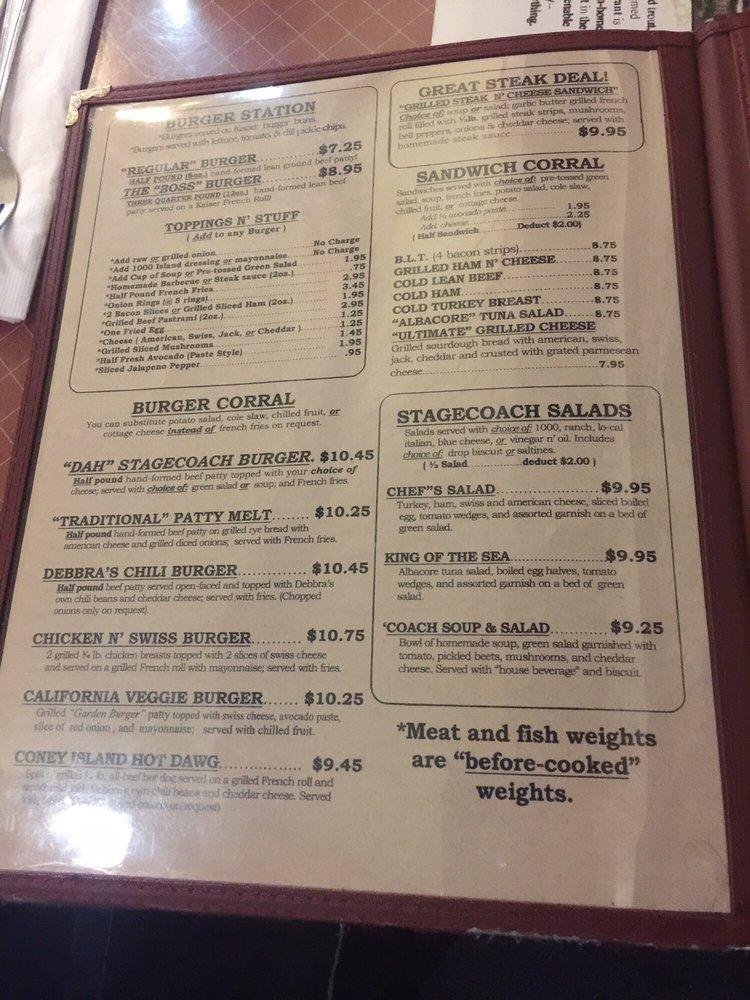 Menu at Stagecoach Restaurant, Sacramento, Florin Rd