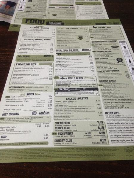 Menu at The Union Rooms - JD Wetherspoon pub & bar, Plymouth
