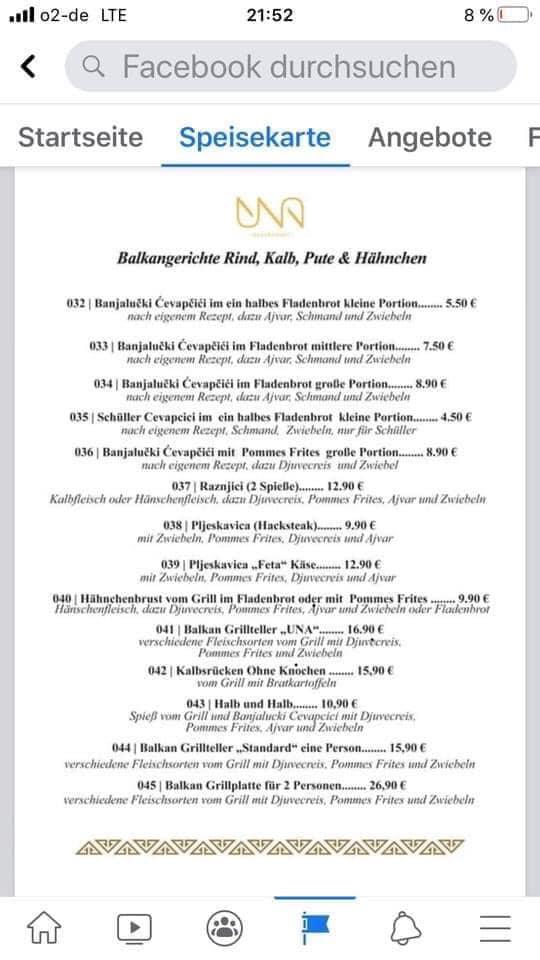 Speisekarte von Restaurant Una, München