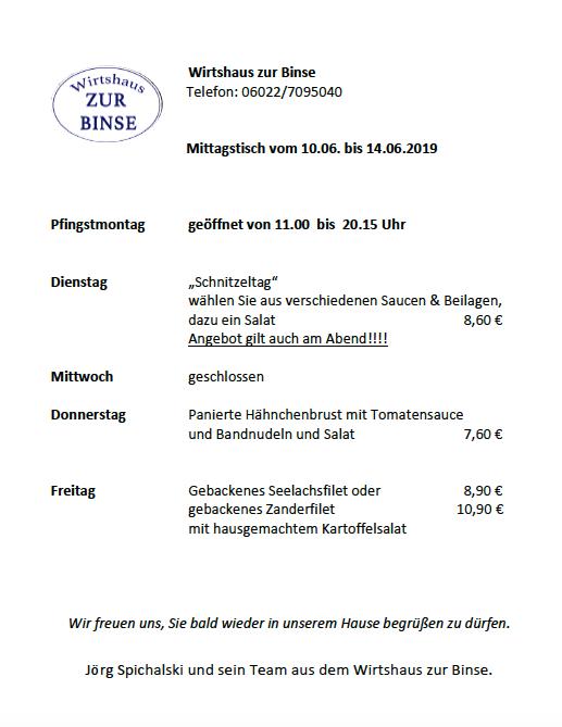 Menu at Wirtshaus zur Binse internationale delikate Küche restaurant ...