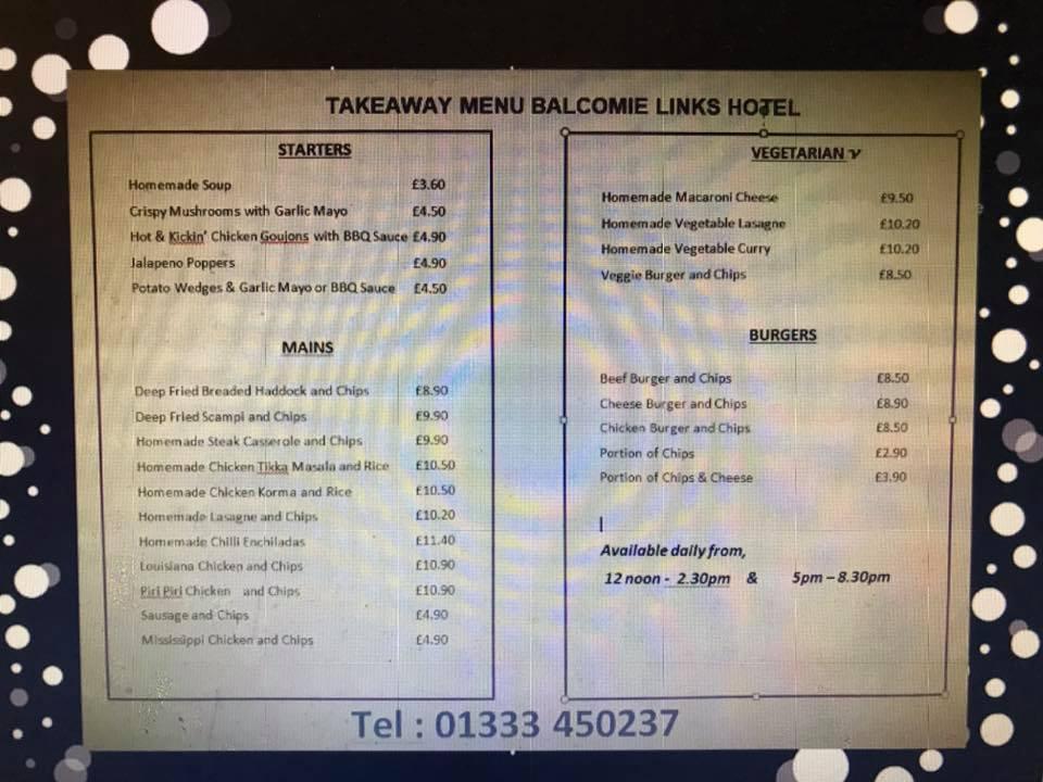 Menu at Balcomie Links Hotel pub & bar, Crail