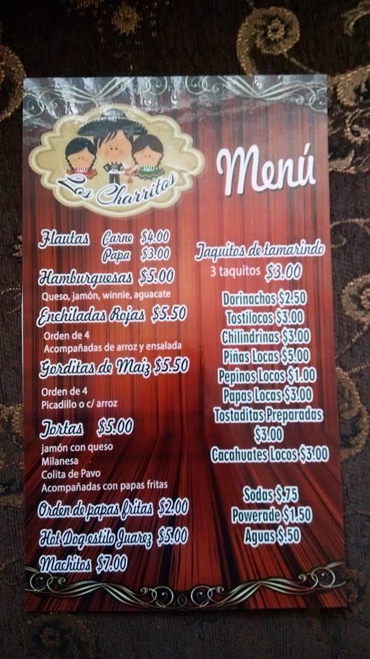 Menu at Los Charritos restaurant, El Paso