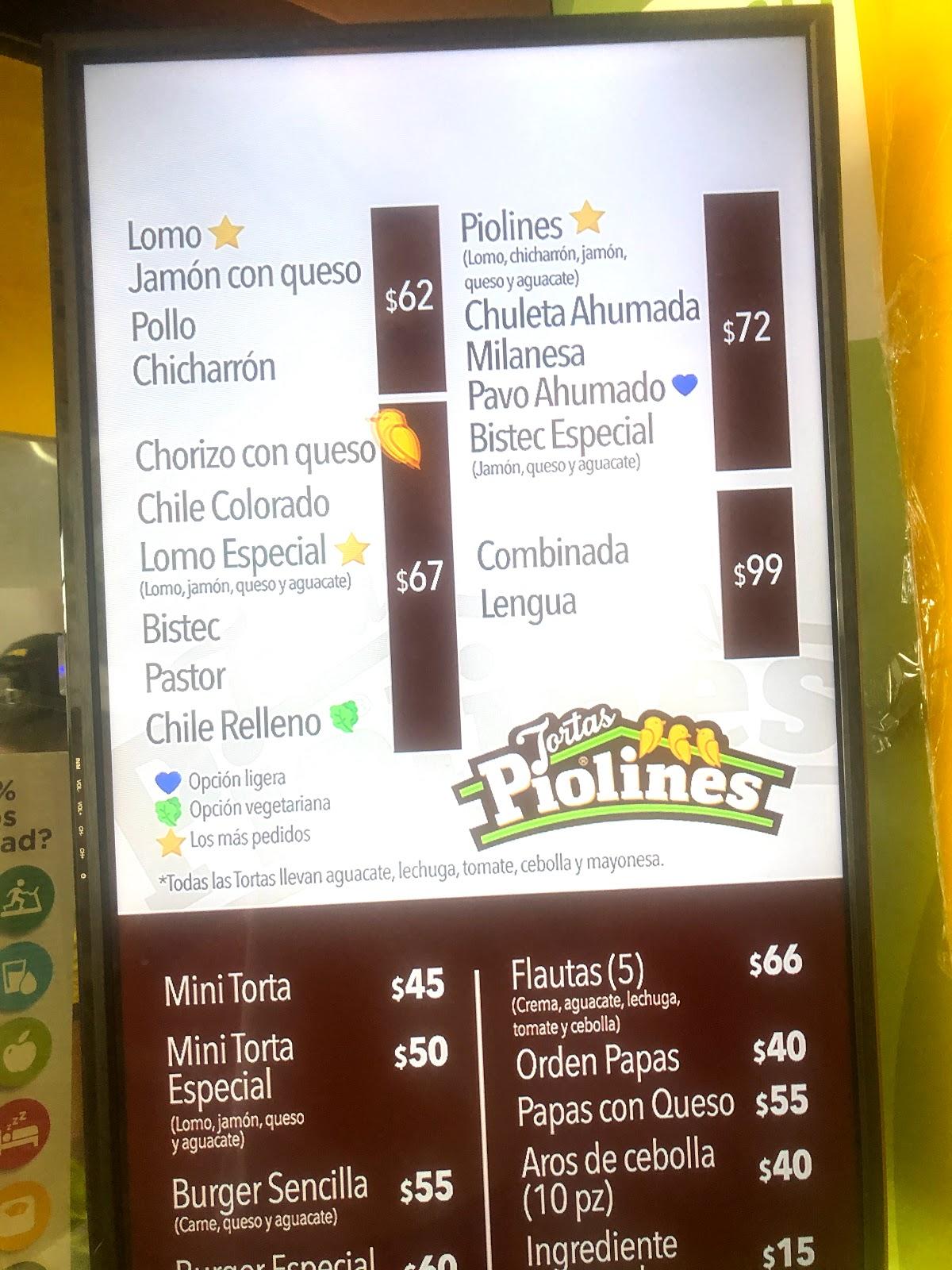 Carta del restaurante Tortas Piolines, Chihuahua, Av. Glandorf 3701