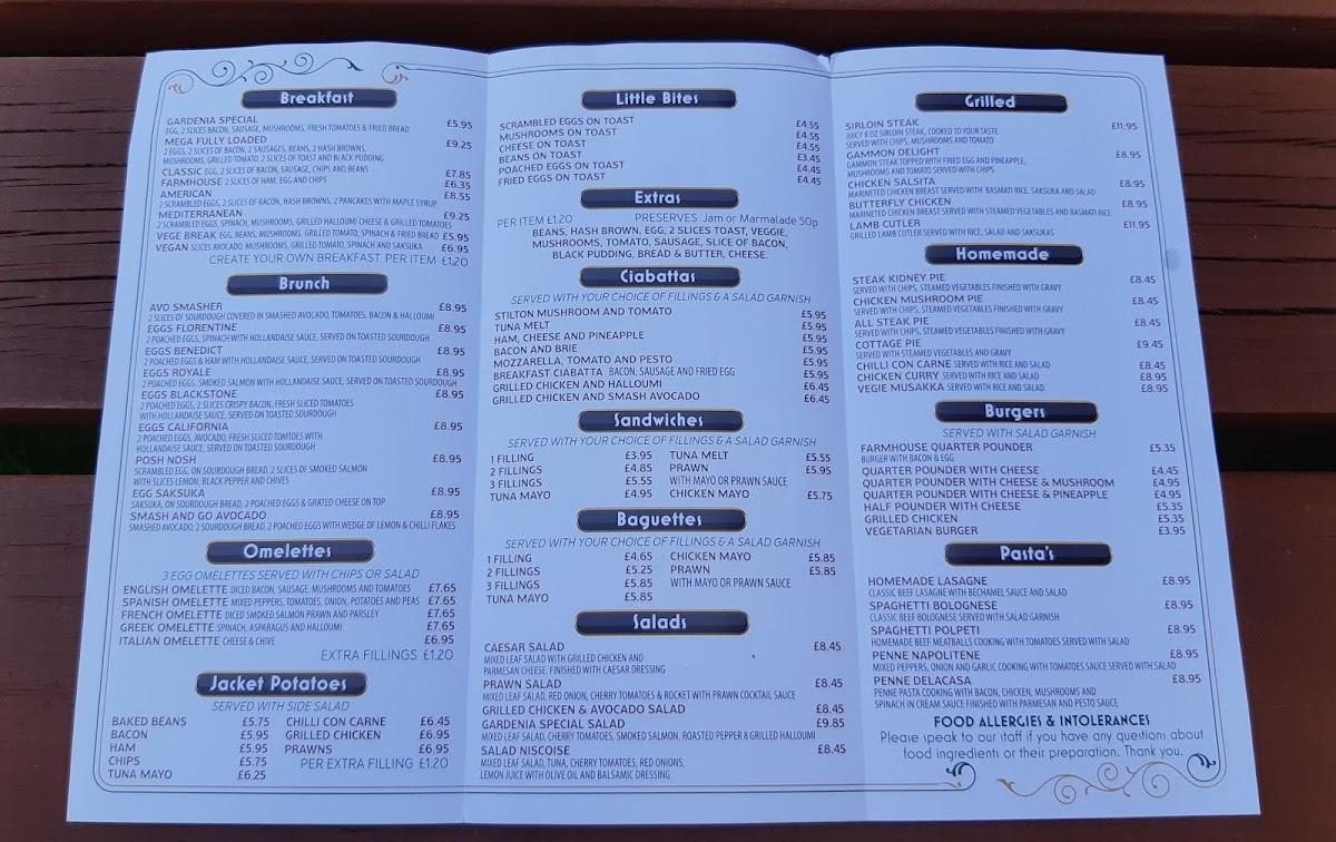 Menu at Cafe Gardenia, Broadstone