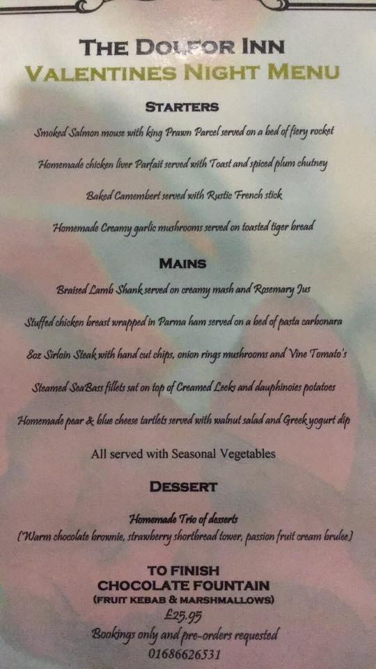 Menu at Dolfor inn pub & bar, Newtown, Dolfor