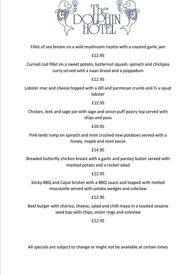 Menu at Dolphin Hotel pub & bar, Ilsington