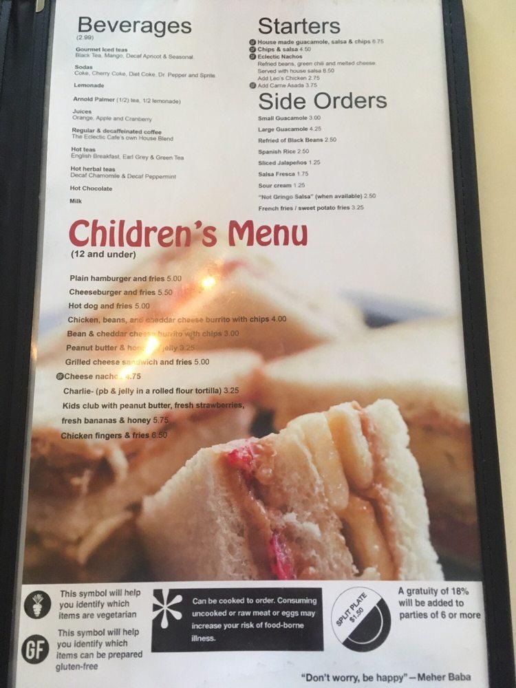 Menu at Eclectic Cafe, Tucson