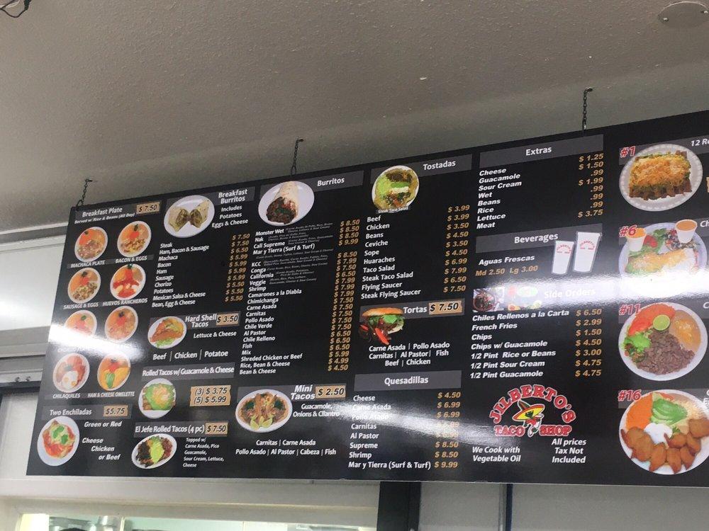 Menu at Jilberto's Taco Shop restaurant, Valley Center, Valley Center Rd