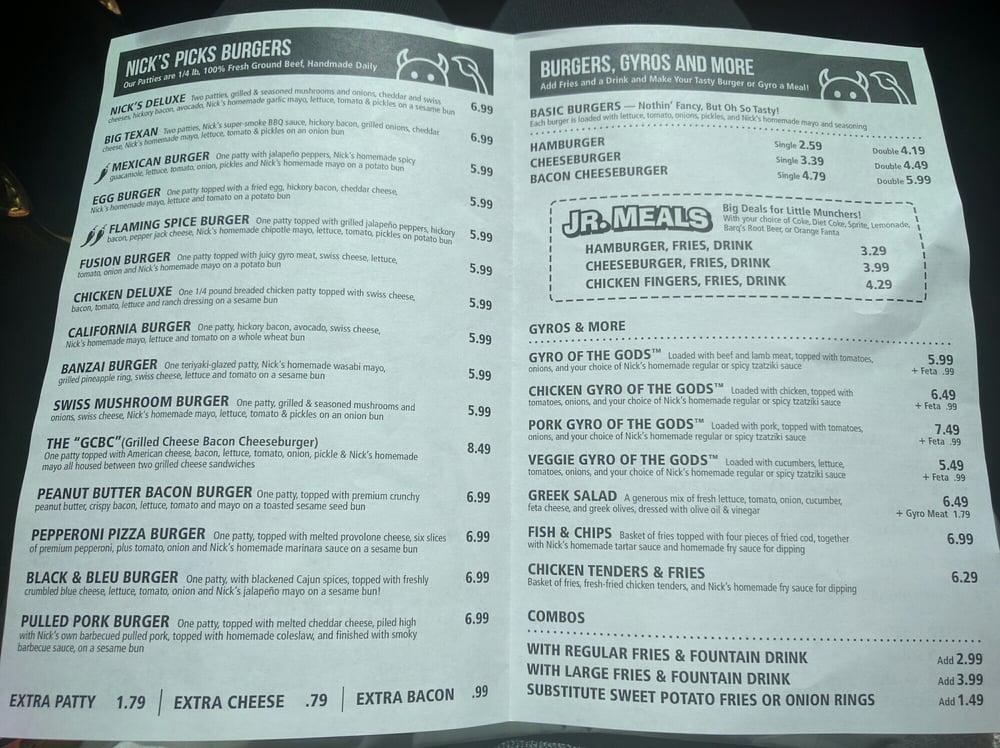 Menu at Nick's Jr Burgers & Gyros restaurant, Everett