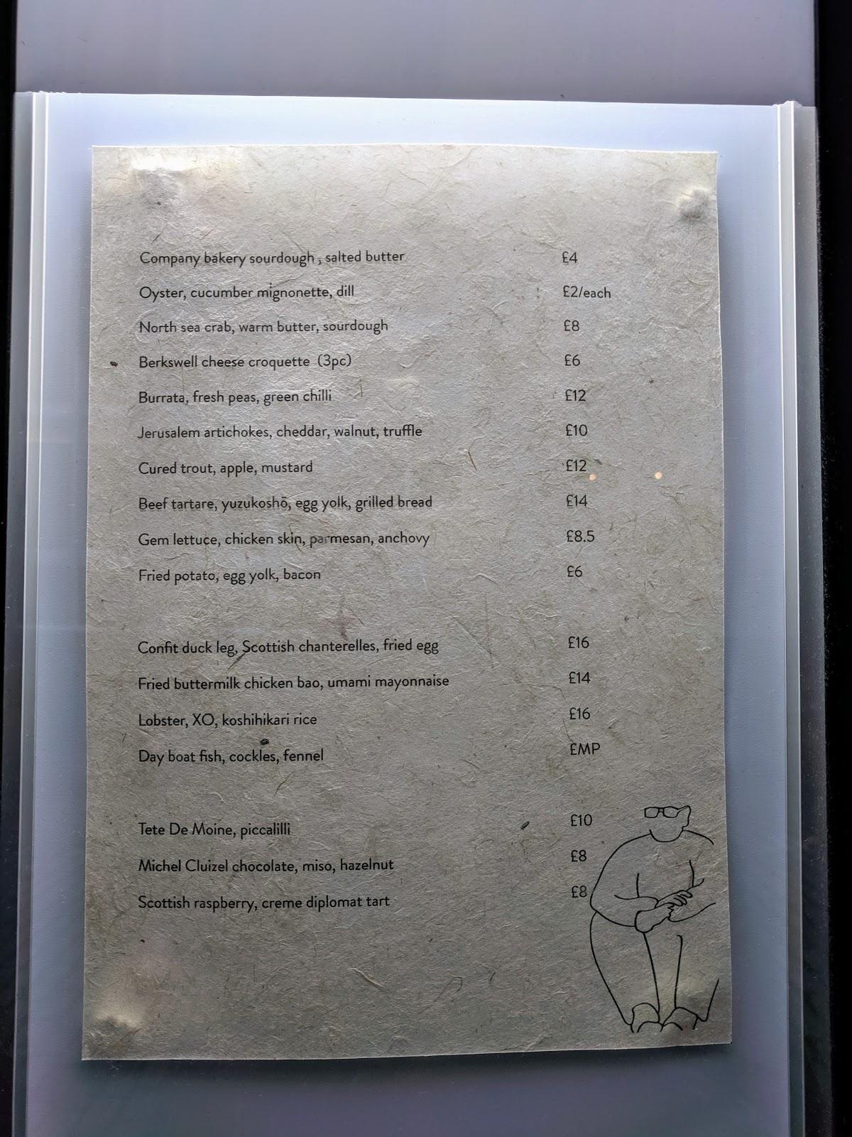 Menu at Noto restaurant, Edinburgh