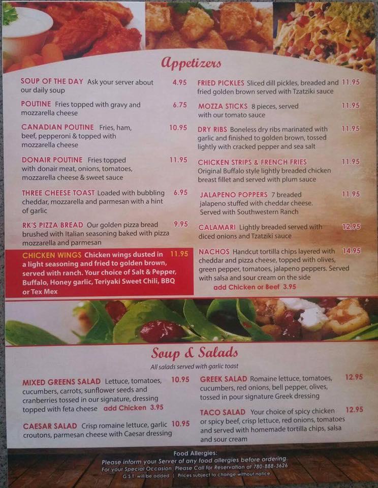Menu at ROB'S BAR & GRILL, Hardisty