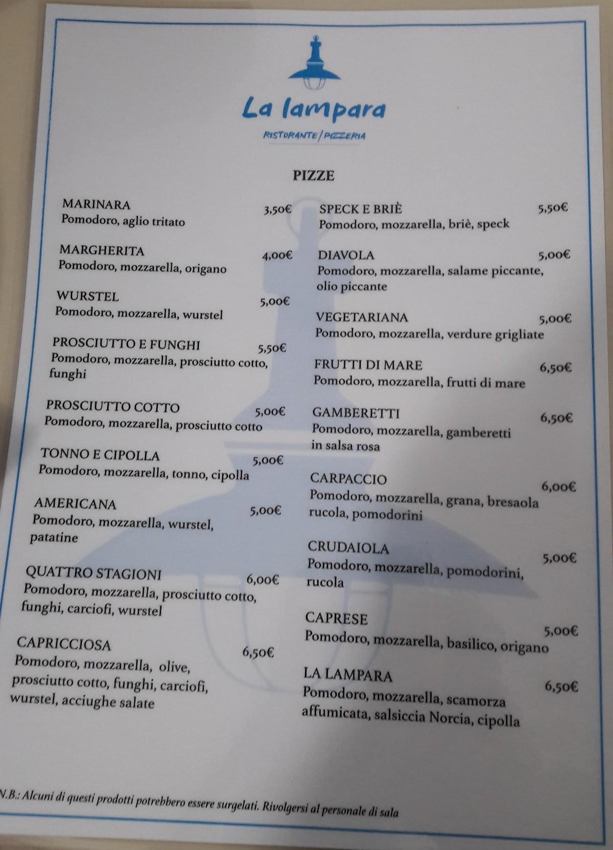 Speisekarte von Ristorante Pizzeria La Lampara, Mola di Bari, Via ...