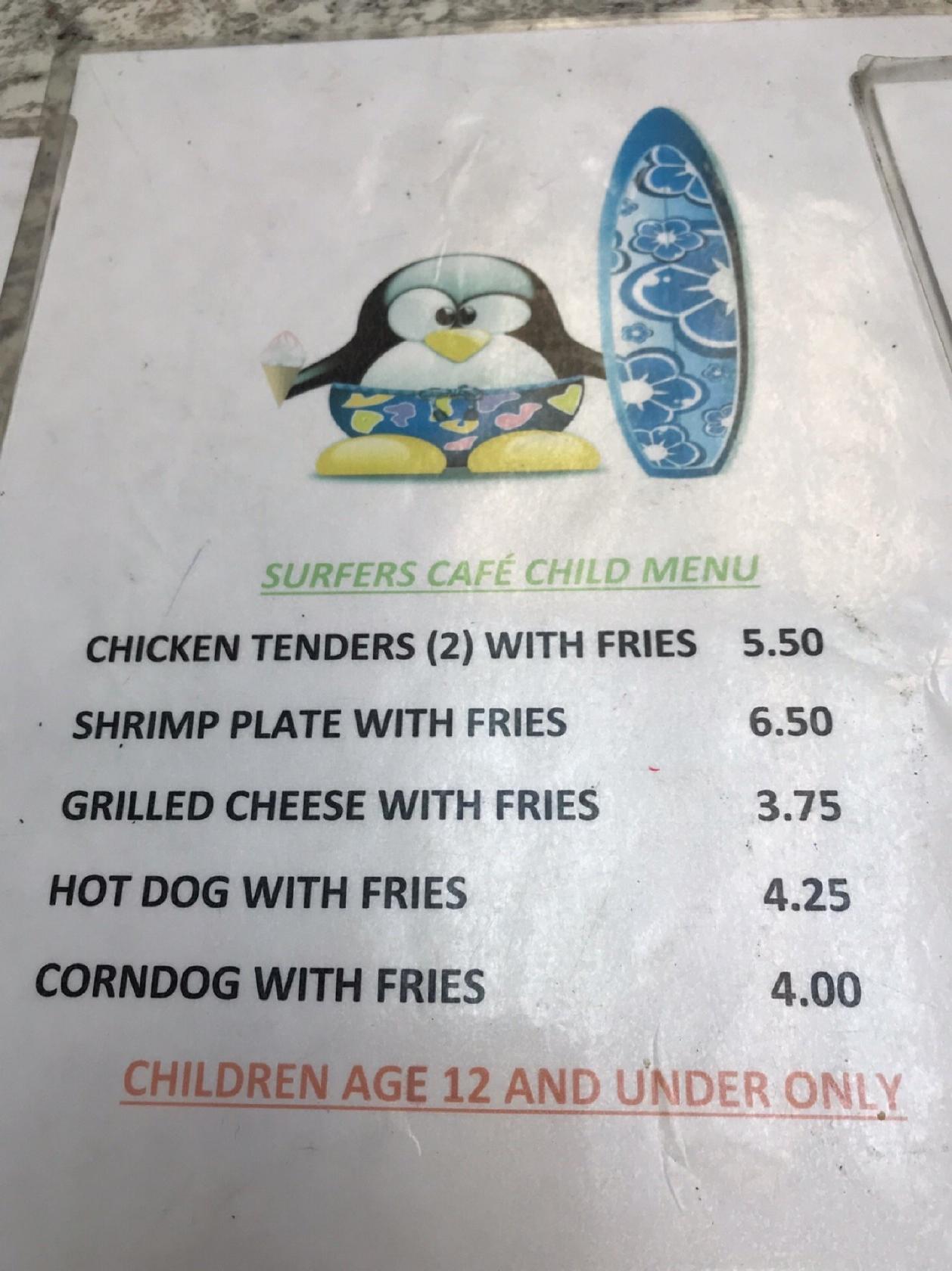 Menu at Surfers Cafe Inc, Varnamtown