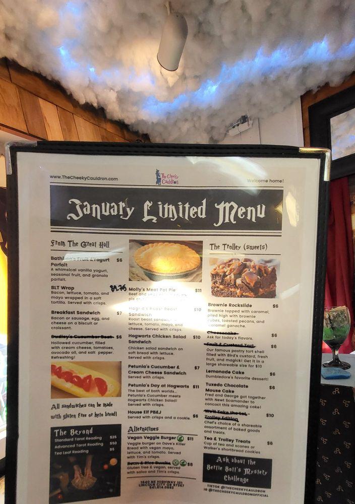 Menu at The Cheeky Cauldron restaurant, Lincoln City, NE Hwy 101