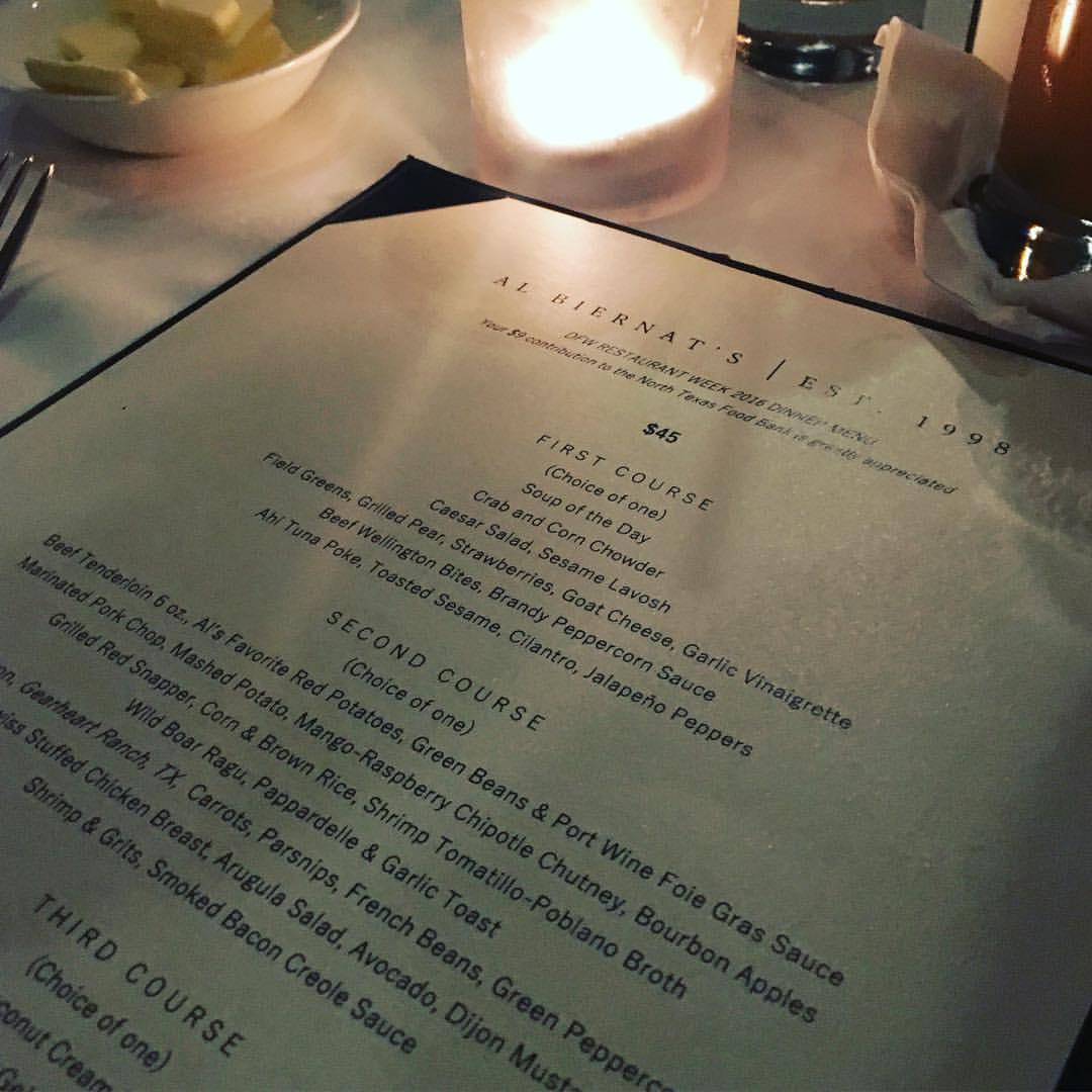 Menu at Al Biernat's steakhouse, Dallas