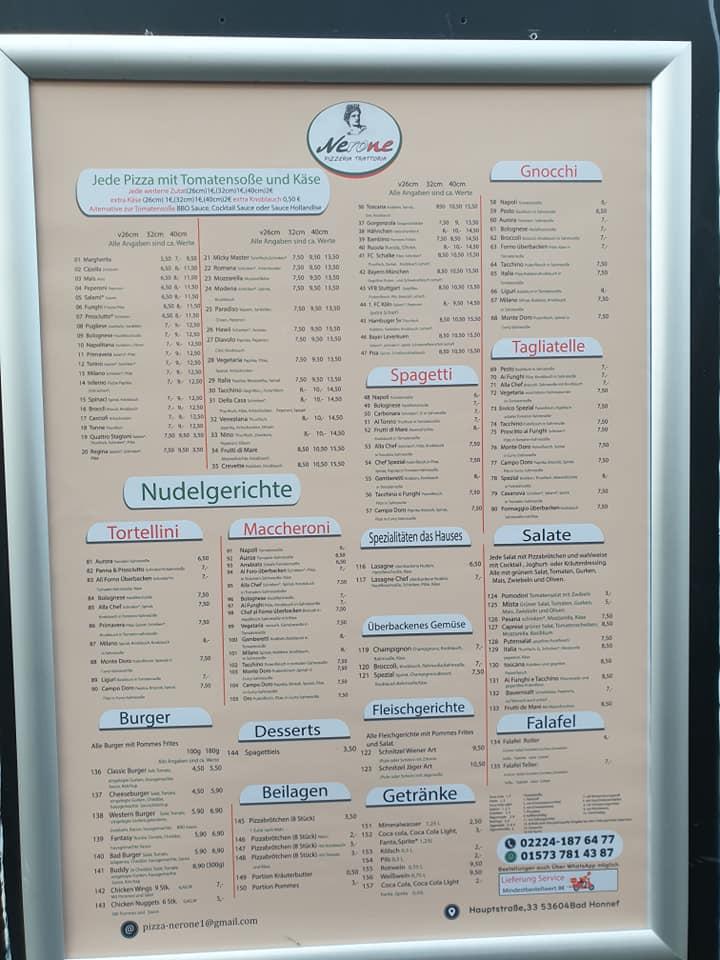 Speisekarte von Pizzeria Nerone, Bad Honnef