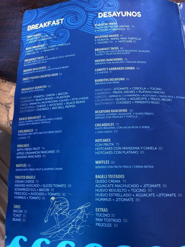 Menu at The Break Cafe, Sayulita