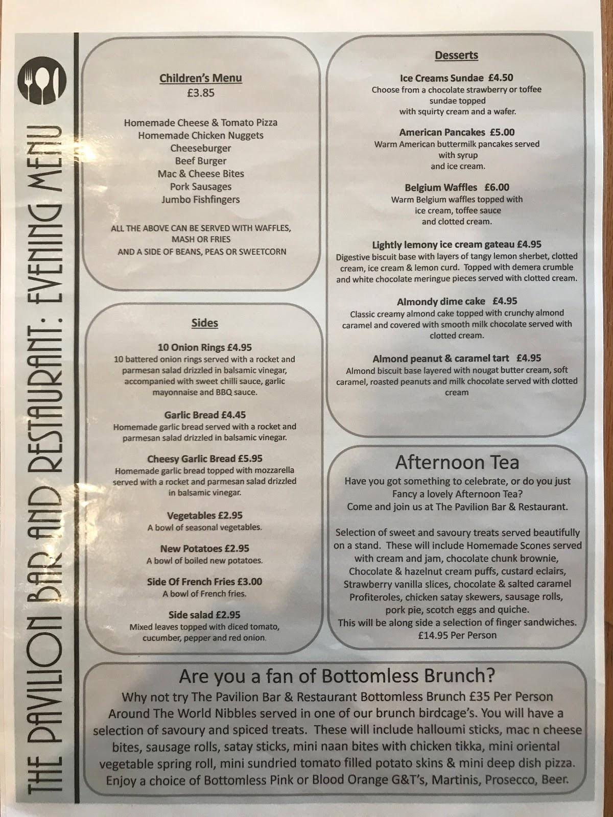 Menu at The Pavilion Bar And Restaurant, Oakthorpe and Donisthorpe