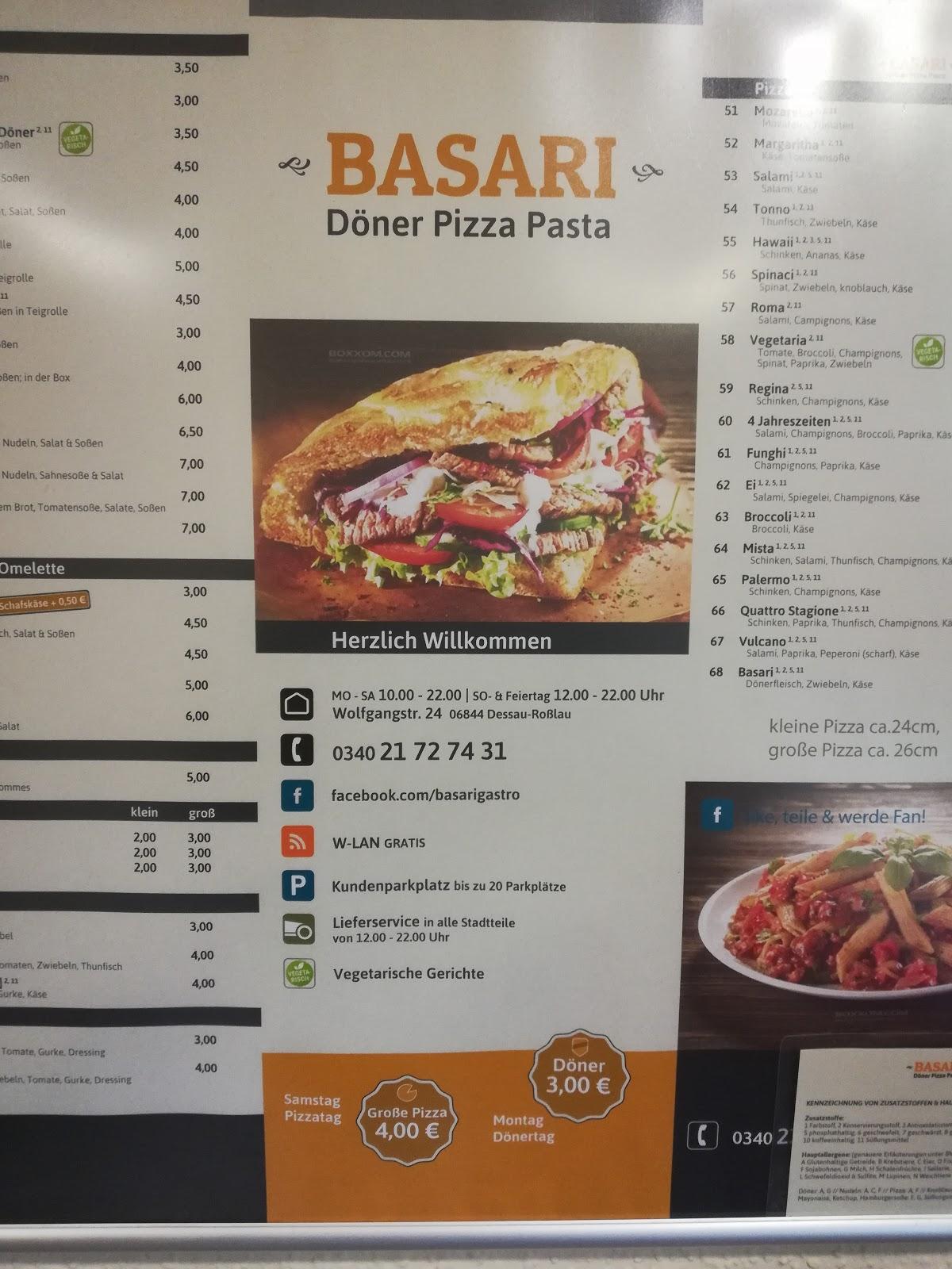 Speisekarte von Basari - Döner Pizza Pasta, Dessau-Roßlau