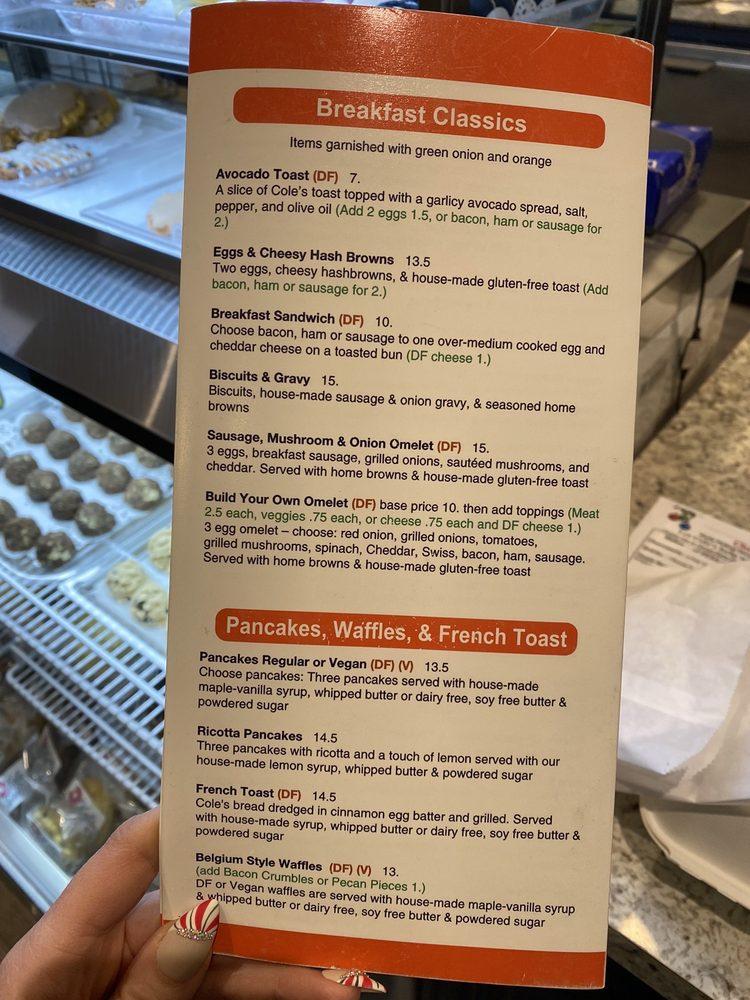 Menu at Cole's Bakery & Cafe, Spokane