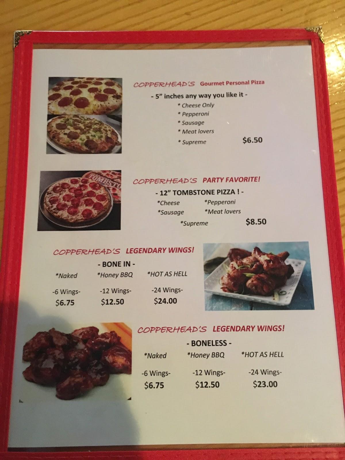 Menu at Copperhead Lodge Saloon pub & bar, Leesburg