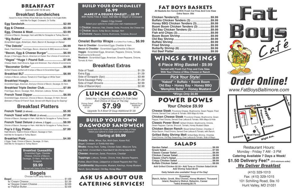 Menu at Fat Boys Cafe, Cockeysville