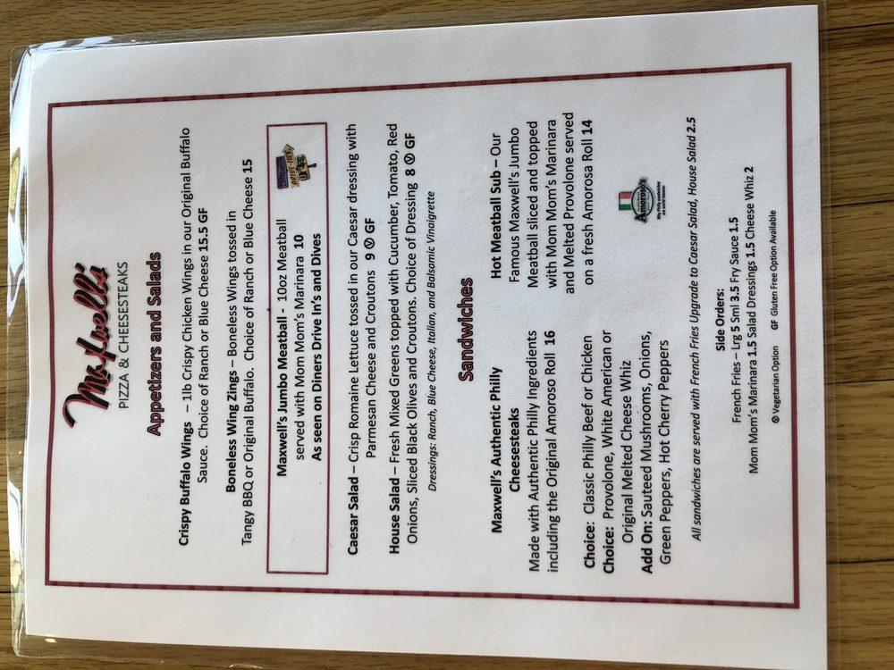 Menu at Maxwell's Pizza and Cheesesteaks pizzeria, South Jordan