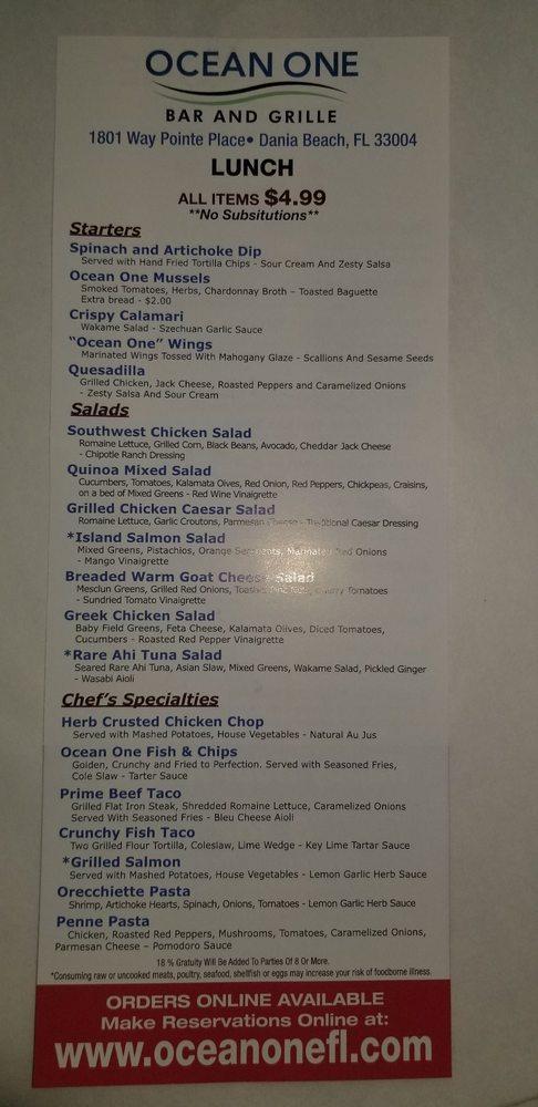 Menu at Ocean One Bar & Grille, Dania Beach