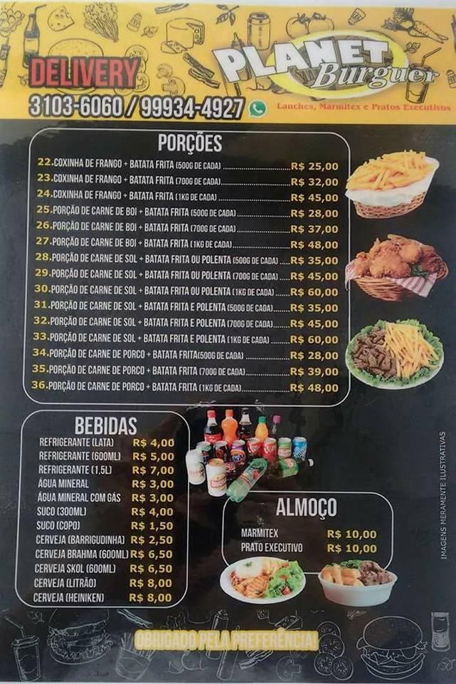 Menu at Planet Sabores restaurant, Serra