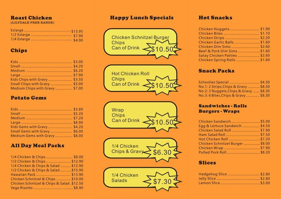 Menu at Saucy Chicken restaurant, Newcomb, 12/71-77 Bellarine Hwy