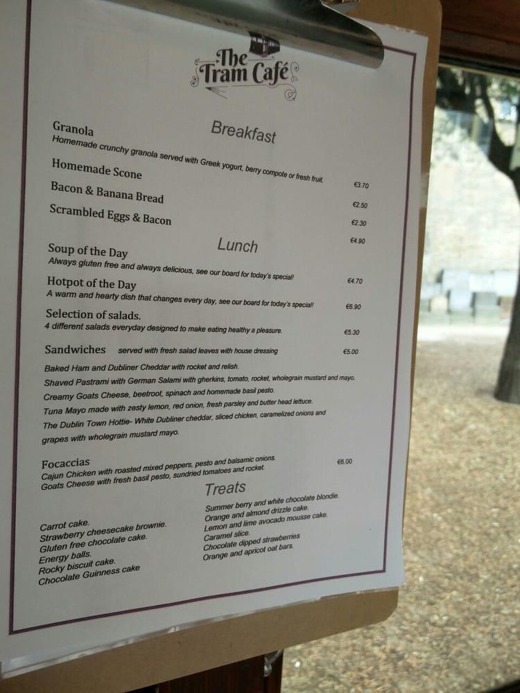 Menu at The Tram Café cafe, Dublin, Wolf Tone Square