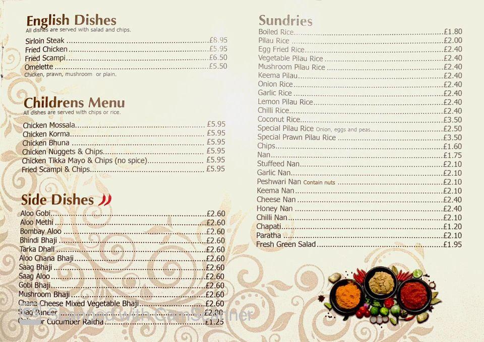 Menu at Anmol Indian Restaurant, Warrington, 62 Warrington Rd