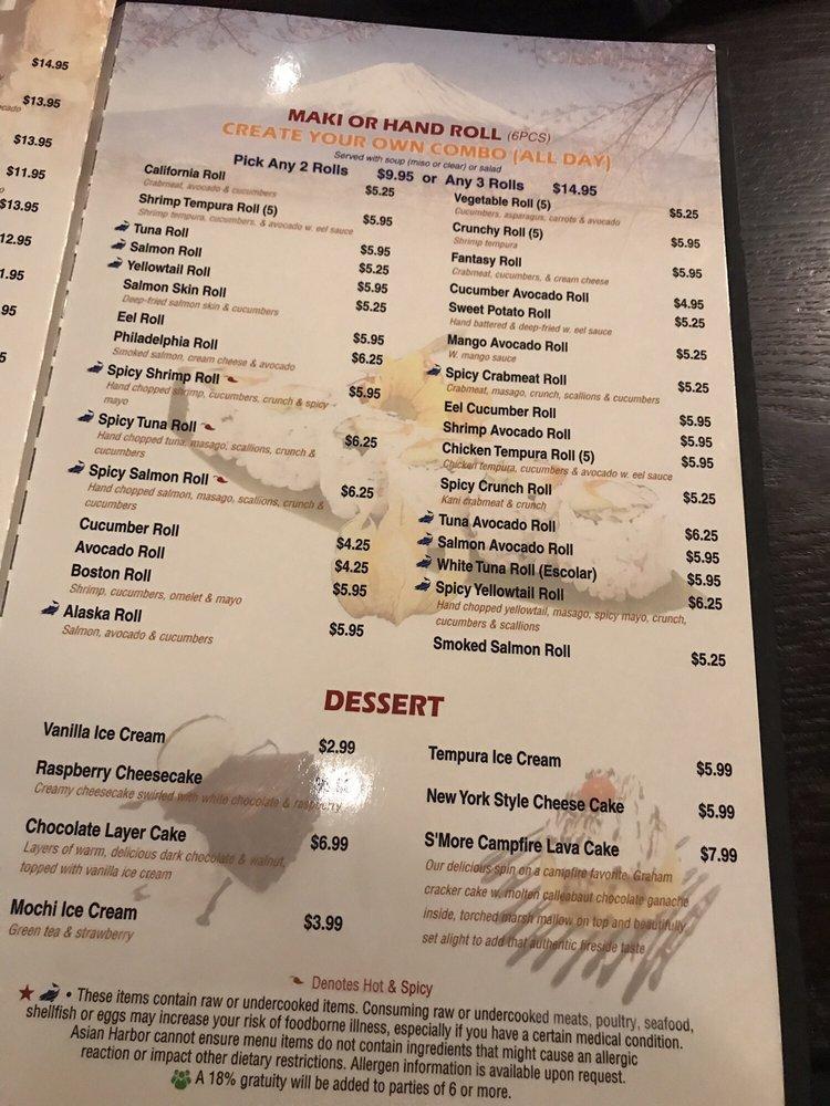 Menu at Asian Harbor restaurant, Mebane
