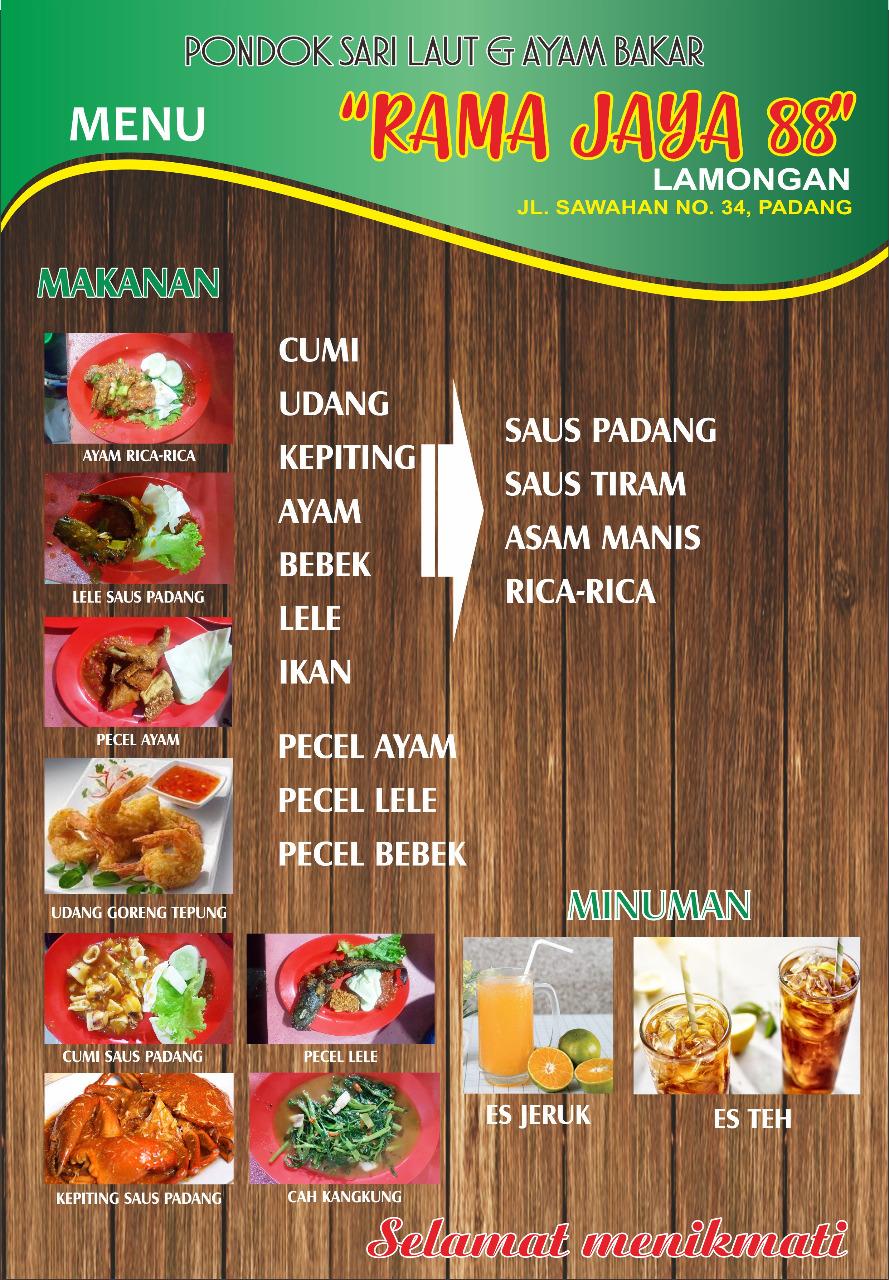 Menu at seafood & pecel lele sawahan (RAMA JAYA 88), Padang