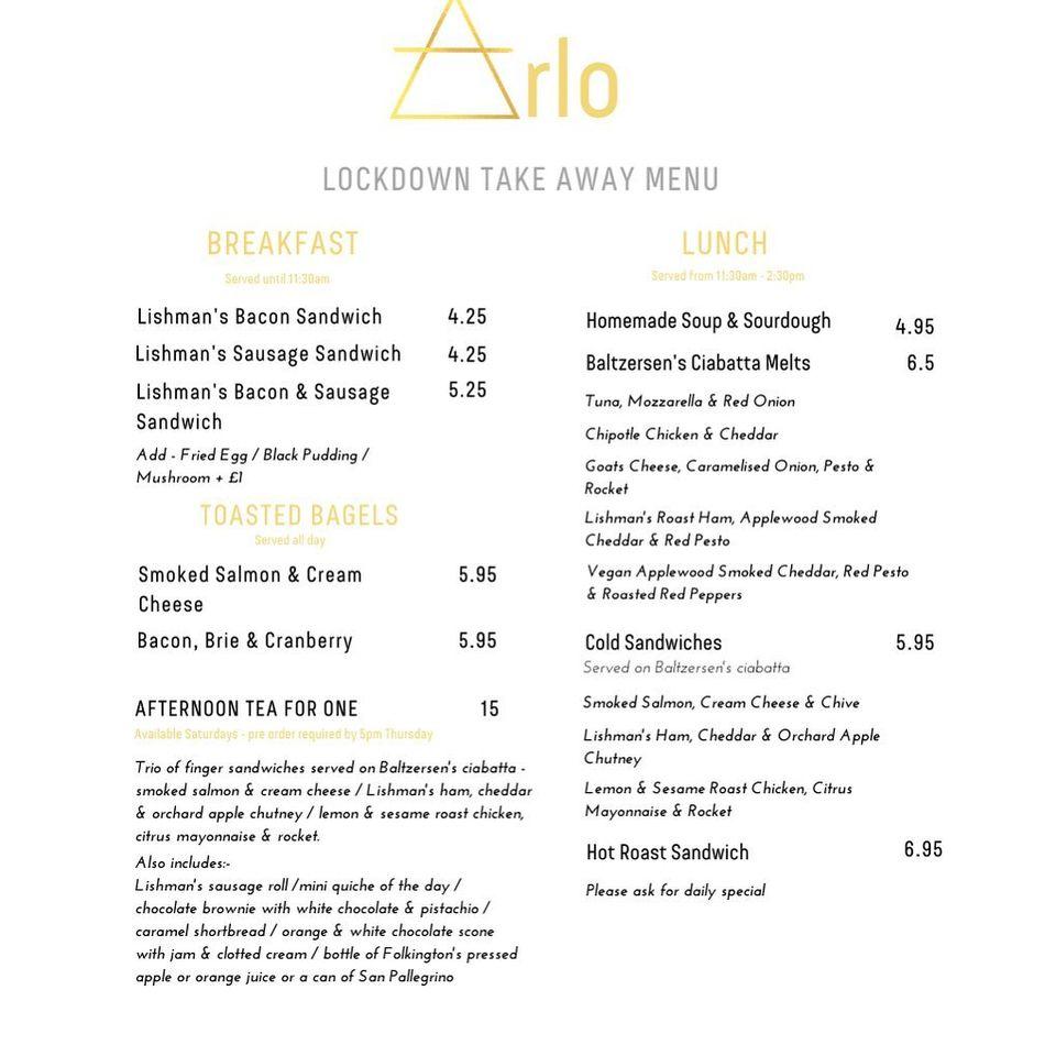 Menu at Arlo cafe, Ilkley