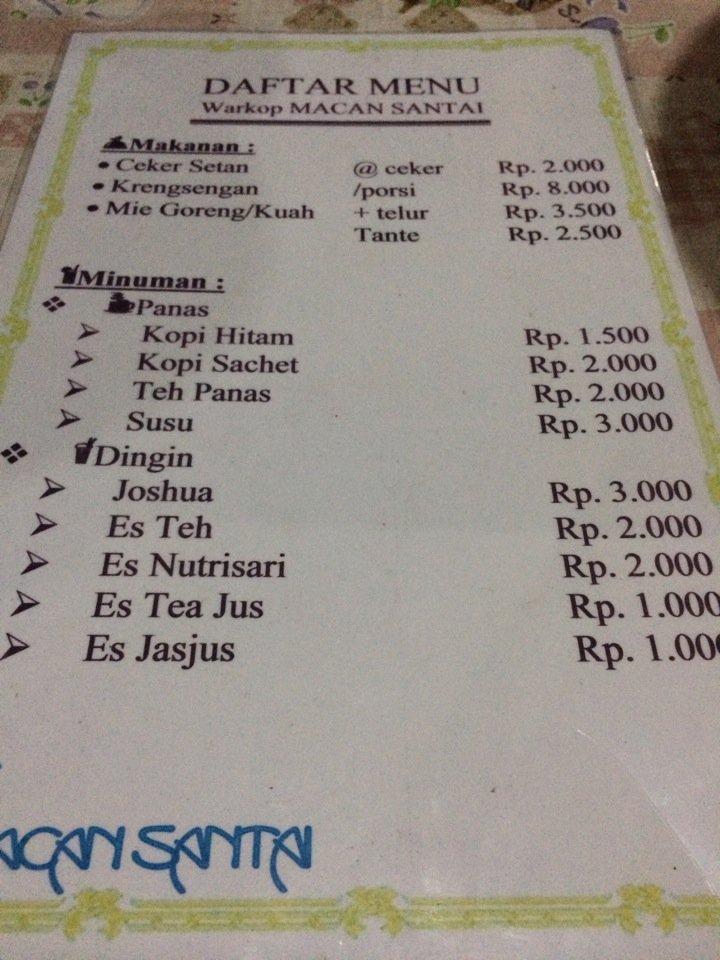 Menu at Ceker Setan Dan Angkringan restaurant, Kepung