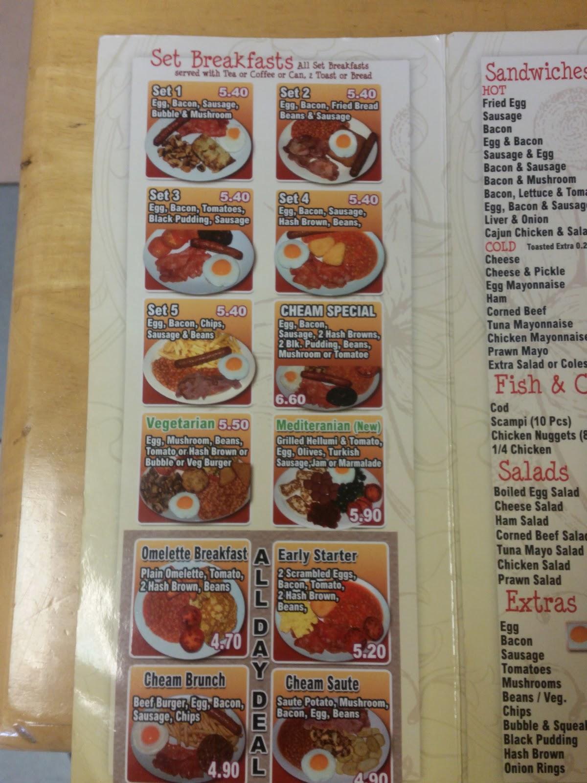 Menu at Cheam Cafe, Sutton