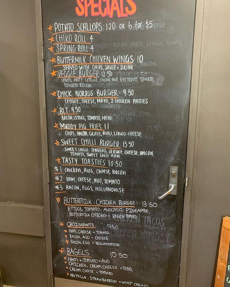 Menu at Deja Brew cafe, Parkes