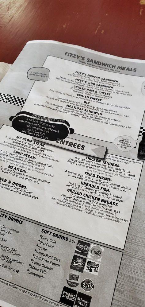 Menu at Fitzy's Old Fashioned Diner restaurant, Columbus
