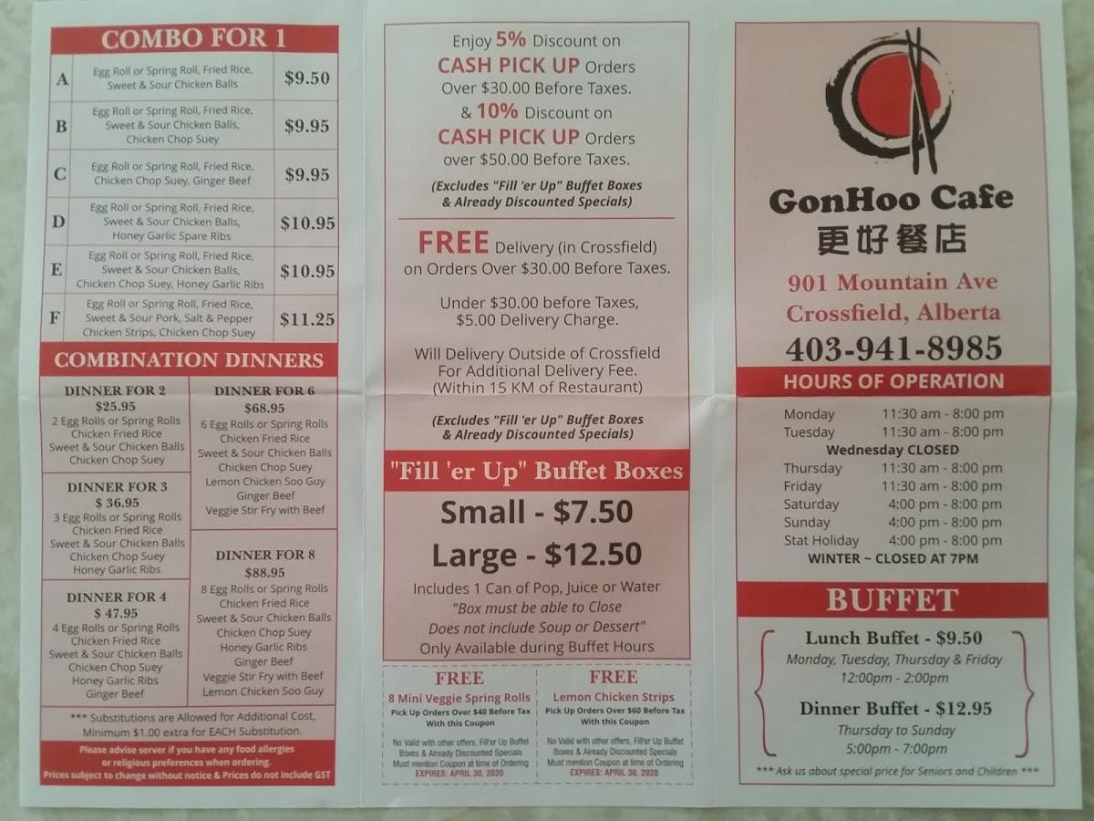 Menu at GonHoo Cafe, Crossfield