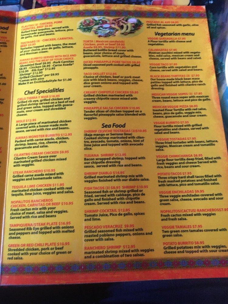 Menu at La Casa De Juana restaurant, Tempe