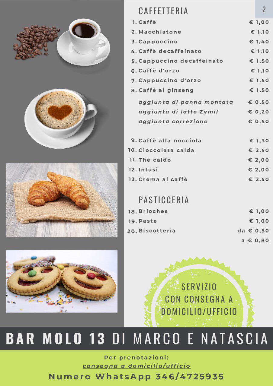 Menu au Molo 13 pub et bar, Venise