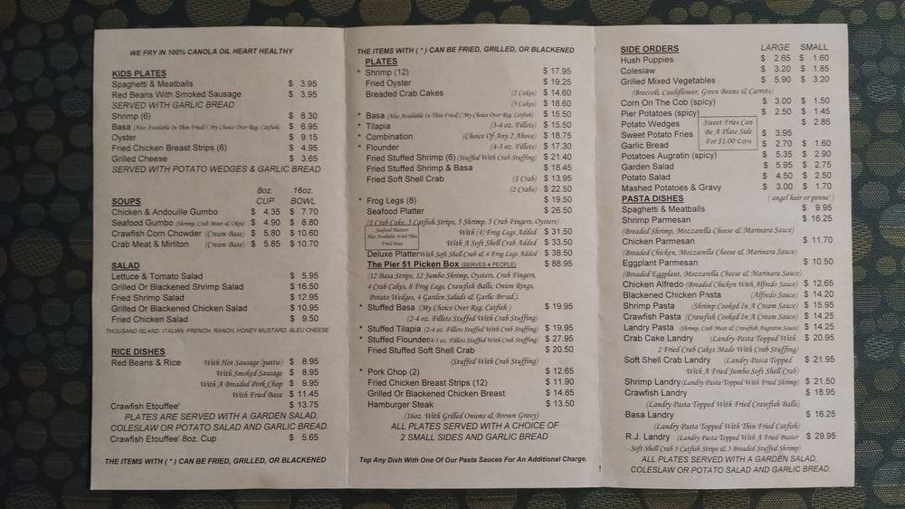 Menu at Pier 51 Seafood Restaurant & Oyster Bar, LaPlace