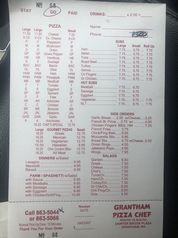 Menu at Pizza Chef of Grantham pizzeria, Grantham