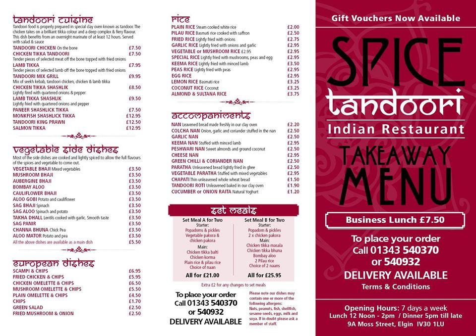 Menu At Spice Tandoori Restaurant Elgin menu-at-spice-tandoori-restaurant-elgin